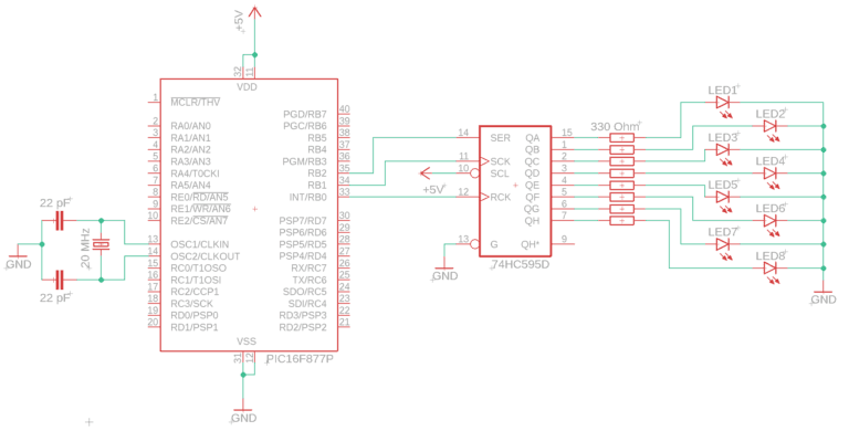 74HC595 Shift Register interfacing with PIC16F877A - Florisera